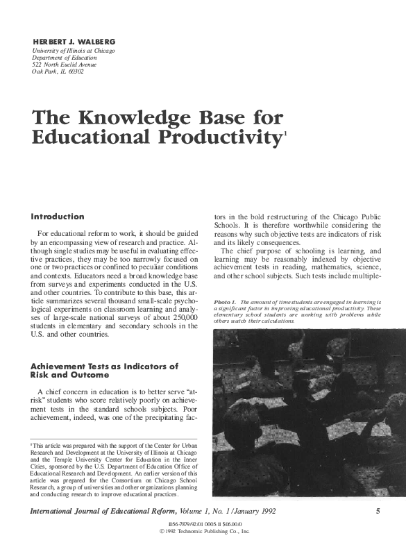 (PDF) The Knowledge Base for Educational Productivity