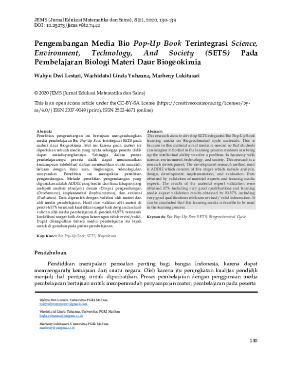 (PDF) Pengembangan Media Bio Pop-Up Book Terintegrasi Science, Environment, Technology, And ...