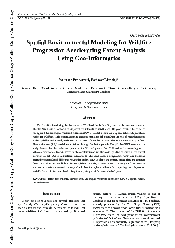 Pdf Spatial Environmental Modeling For Wildfire Progression Accelerating Extent Analysis Using