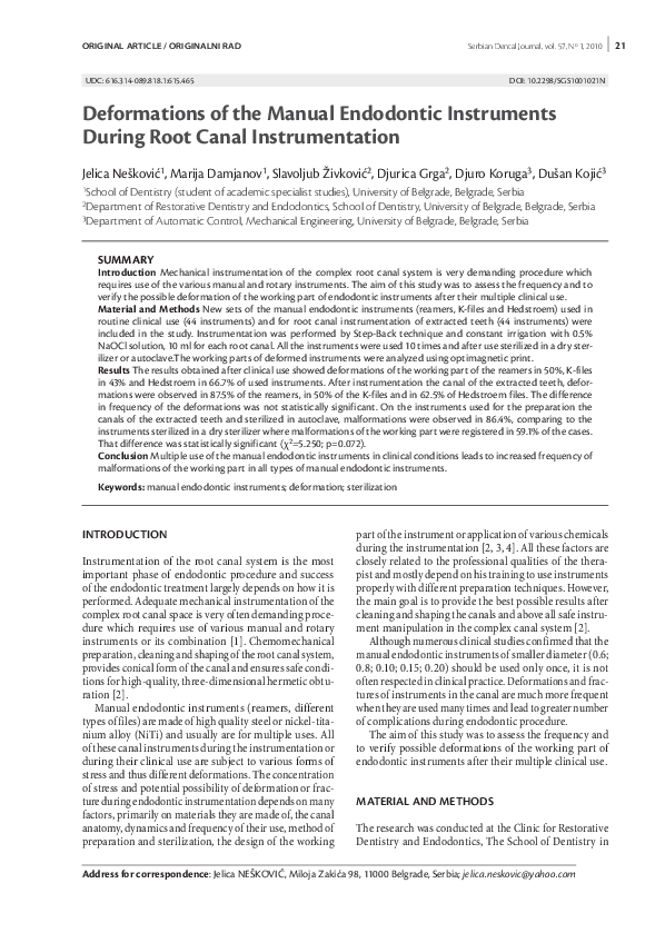 (PDF) Deformations of the manual endodontic instruments during root ...
