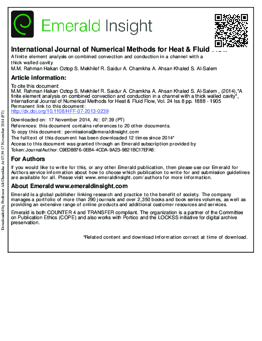 Pdf A Finite Element Analysis On Combined Convection And Conduction