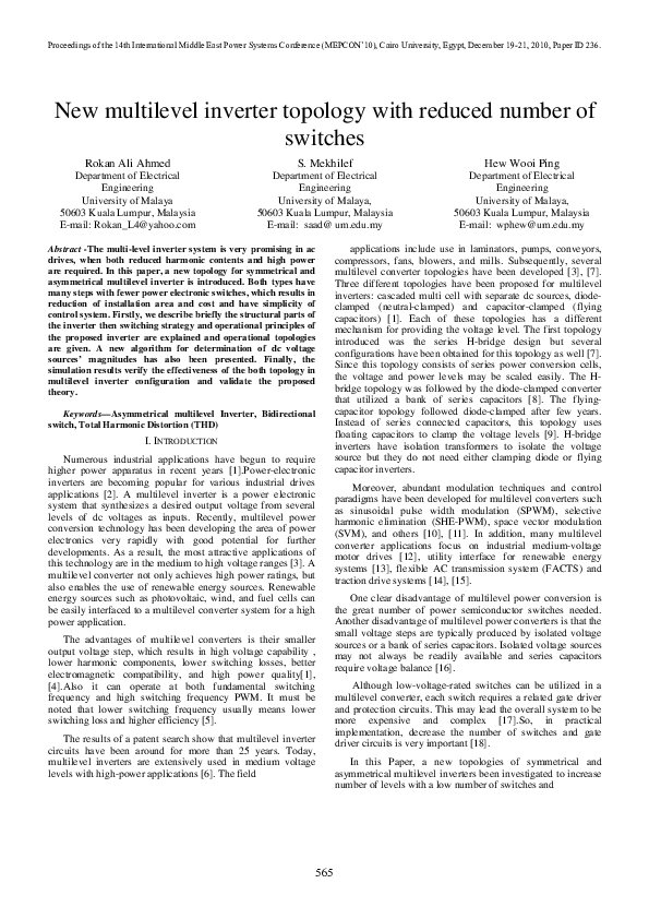 (PDF) A new multilevel inverter topology with reduced number of power switches