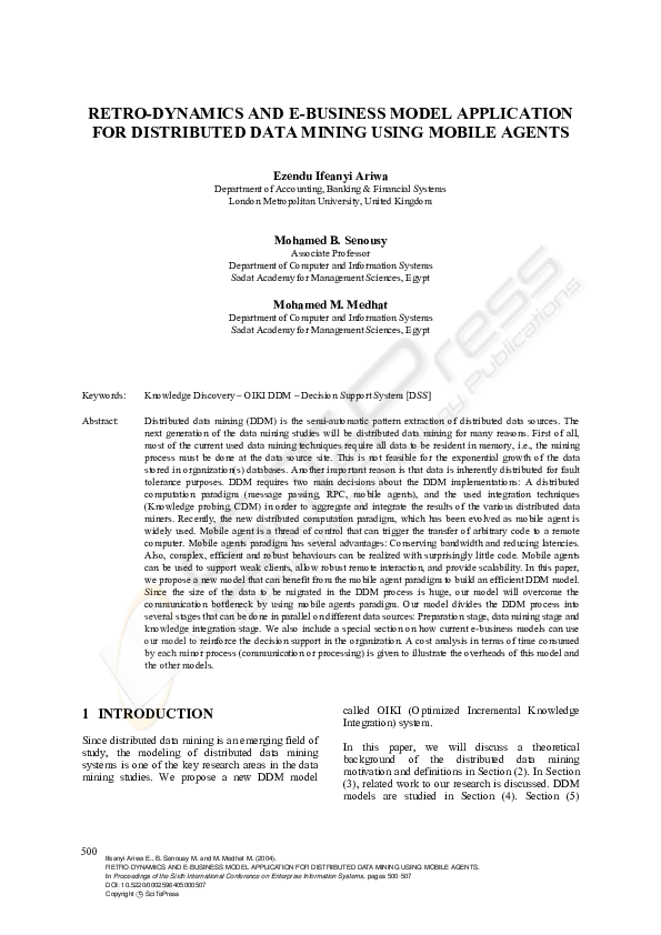 Pdf Retro Dynamics And E Business Model Application For Distributed Data Mining Using Mobile