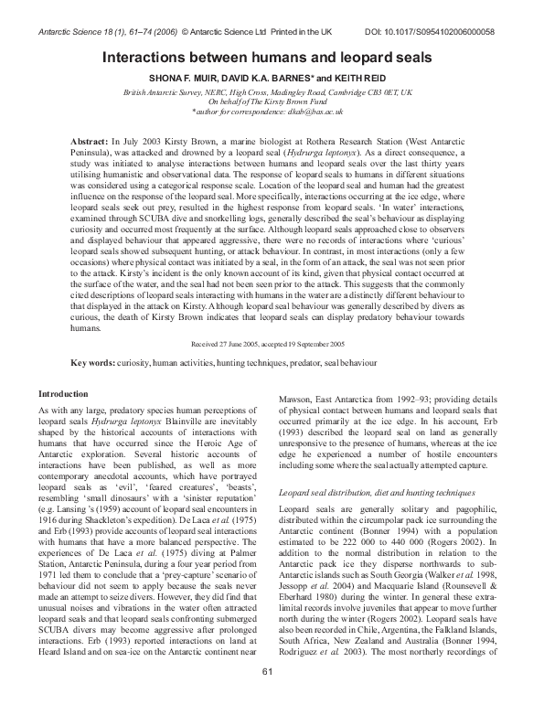 (PDF) Interactions between humans and leopard seals