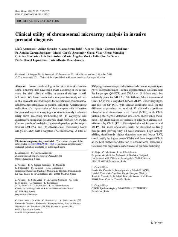 (PDF) Clinical utility of chromosomal microarray analysis in invasive ...
