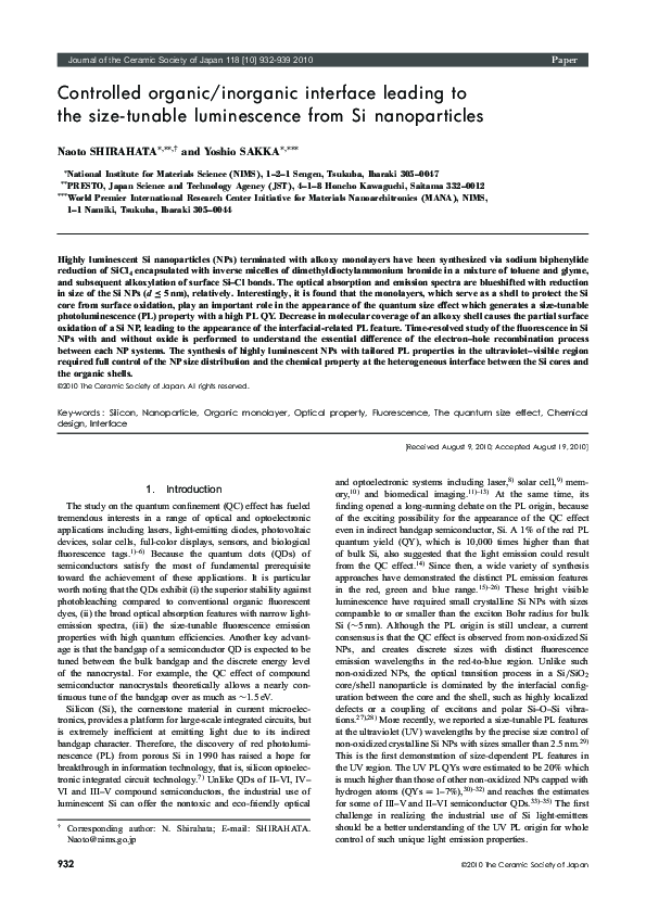 (PDF) Controlled organic/inorganic interface leading to the size ...