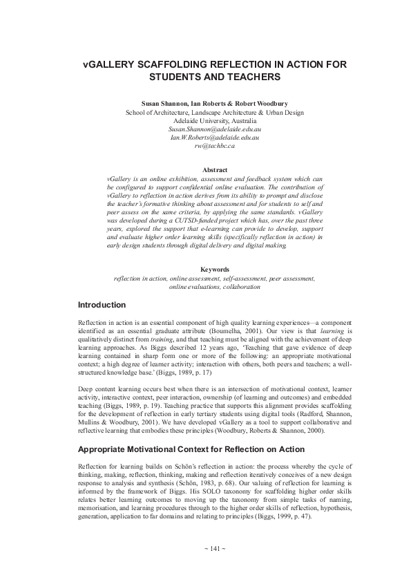 (PDF) vGallery scaffolding reflection in action for students and teachers