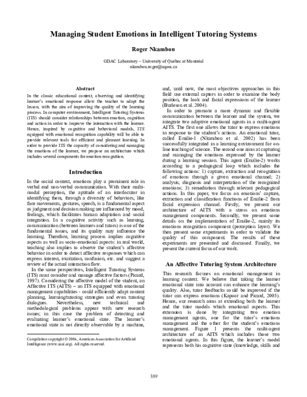 (PDF) Managing Student Emotions in Intelligent Tutoring Systems