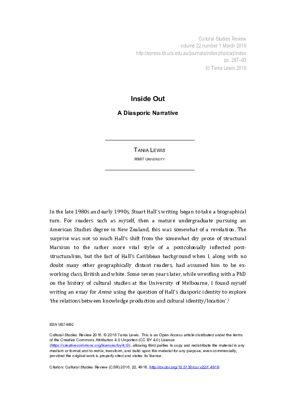 (PDF) Inside Out: A Diasporic Narrative