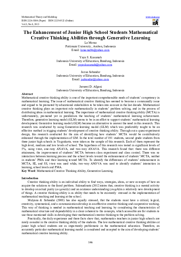(PDF) The Enhancement of Junior High School Students Mathematical ...