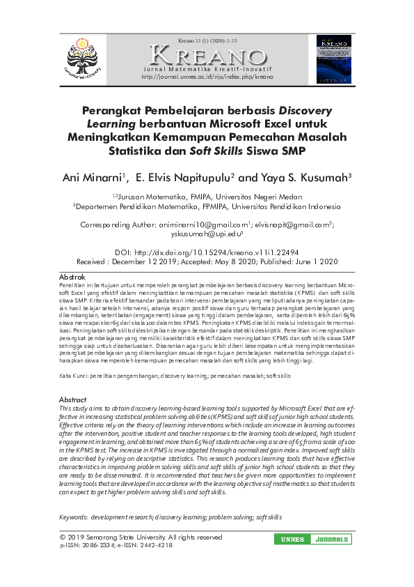 (PDF) Perangkat Pembelajaran berbasis Discovery Learning berbantuan Microsoft Excel untuk ...