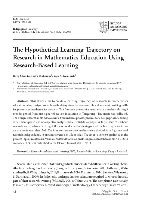 (PDF) The Hypothetical Learning Trajectory on Research in Mathematics Education Using Research ...