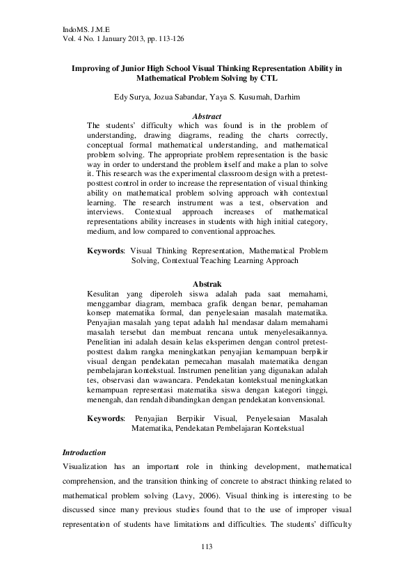 (PDF) Improving of Junior High School Visual Thinking Representation Ability in Mathematical ...