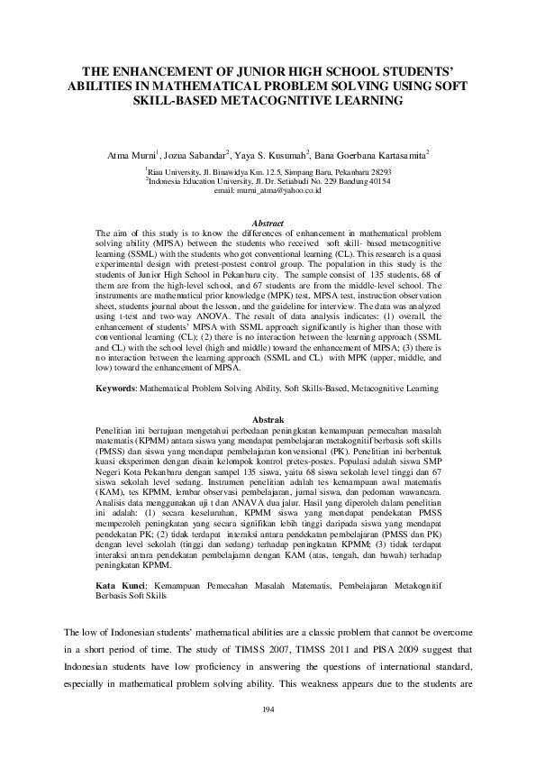 (PDF) The Enhancement of Junior High School Students’ Abilities in ...