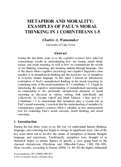 (PDF) Metaphor and Morality: Examples of Paul's Moral Thinking In 1 ...