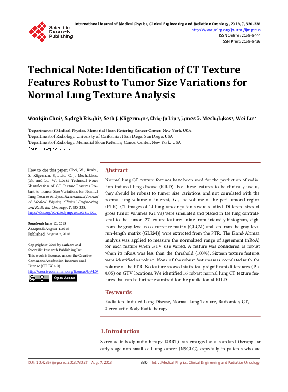 (PDF) Technical Note: Identification of CT Texture Features Robust to ...