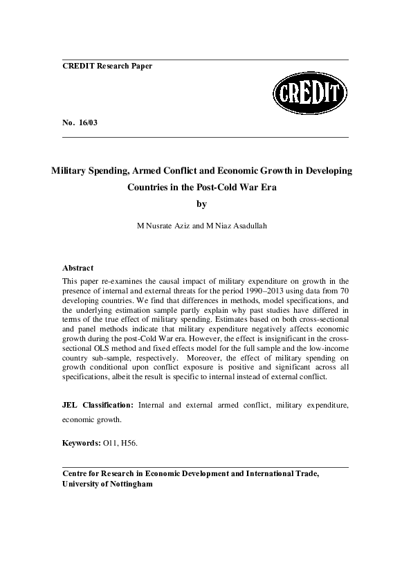 (PDF) Military spending, armed conflict and economic growth in ...