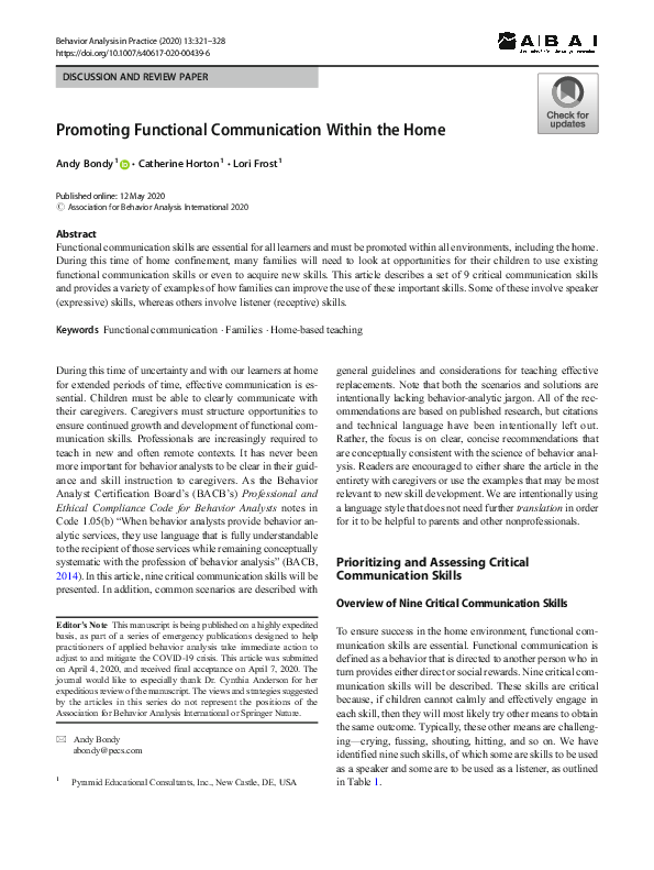 (PDF) Promoting Functional Communication Within the Home