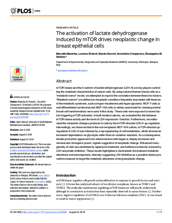 (PDF) The activation of lactate dehydrogenase induced by mTOR drives ...
