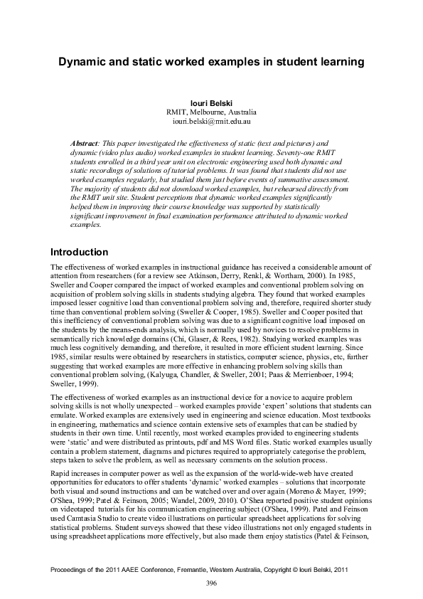 (PDF) Dynamic and static worked examples in student learning