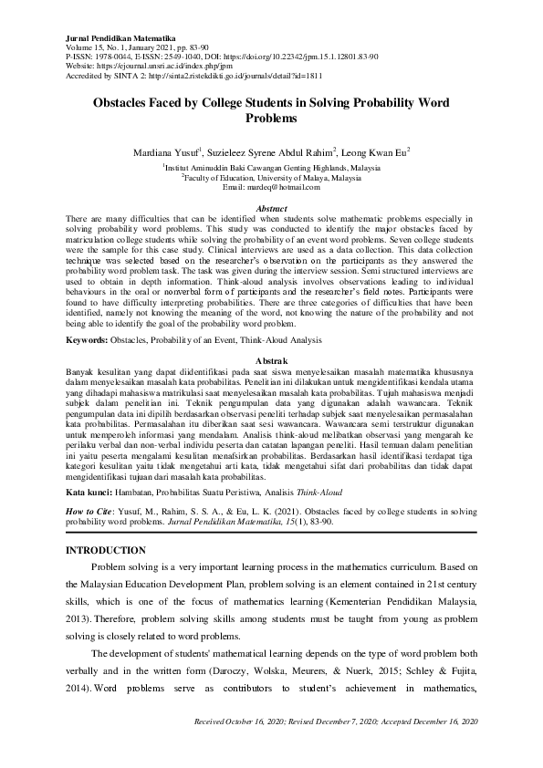 (PDF) Obstacles Faced by College Students in Solving Probability Word ...