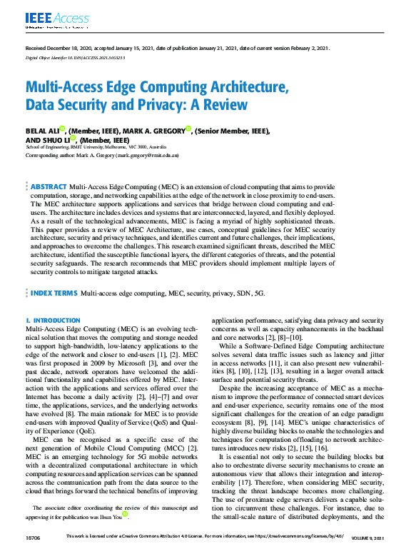 (PDF) Multi-Access Edge Computing Architecture, Data Security and Privacy: A Review