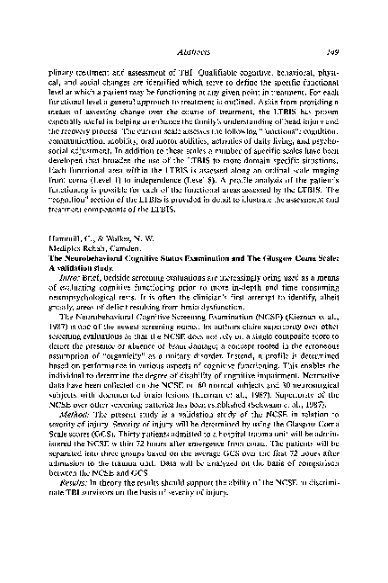 (PDF) The Neurobehavioral Cognitive Status Examination and the Glasgow ...