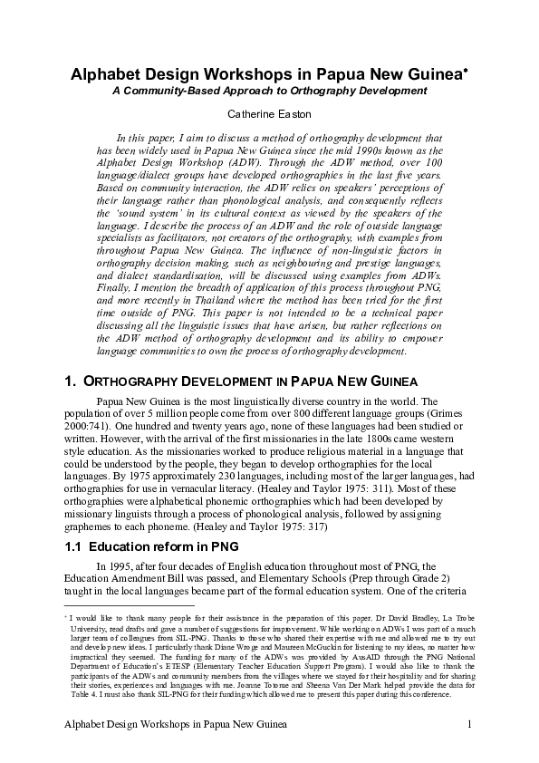 (PDF) Alphabet Design Workshops in Papua New Guinea ∗ A Community-Based ...