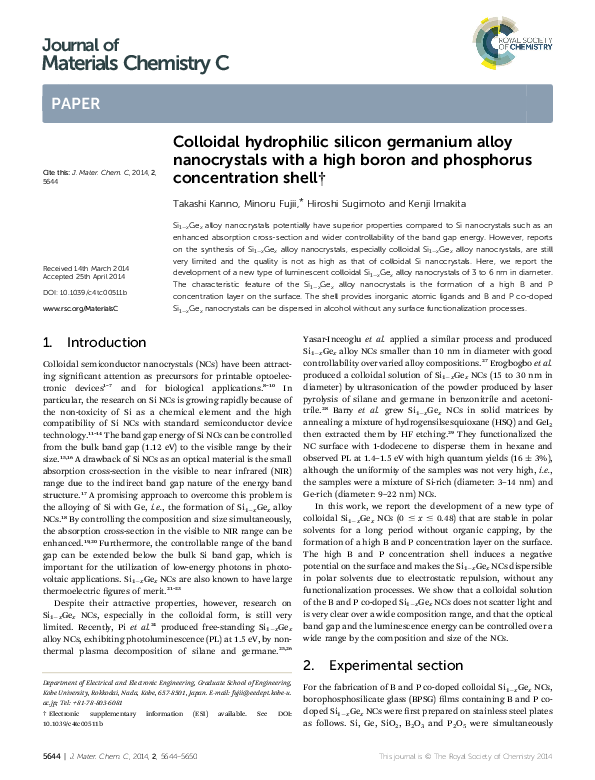 (PDF) Colloidal hydrophilic silicon germanium alloy nanocrystals with a ...