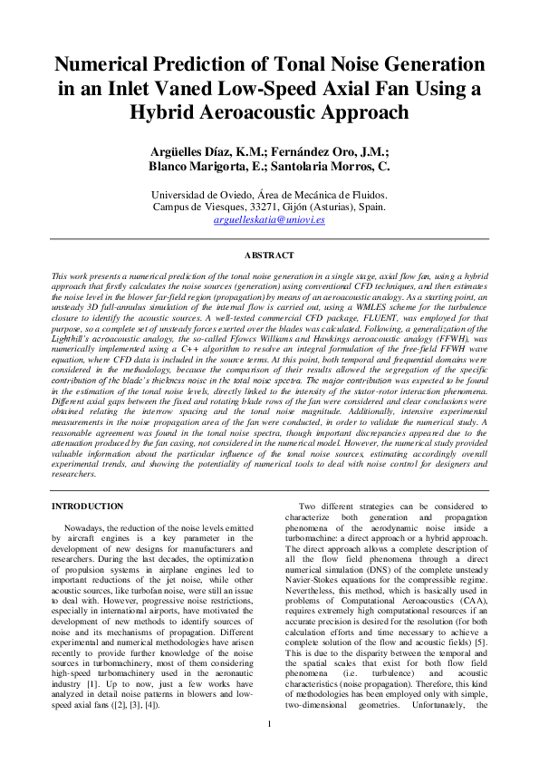 (PDF) Numerical prediction of tonal noise generation in an inlet vaned low-speed axial fan using ...