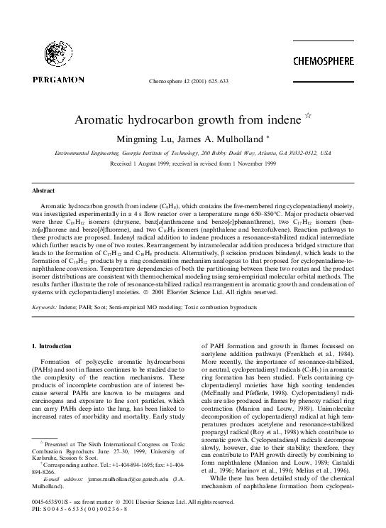 (PDF) Aromatic hydrocarbon growth from indene