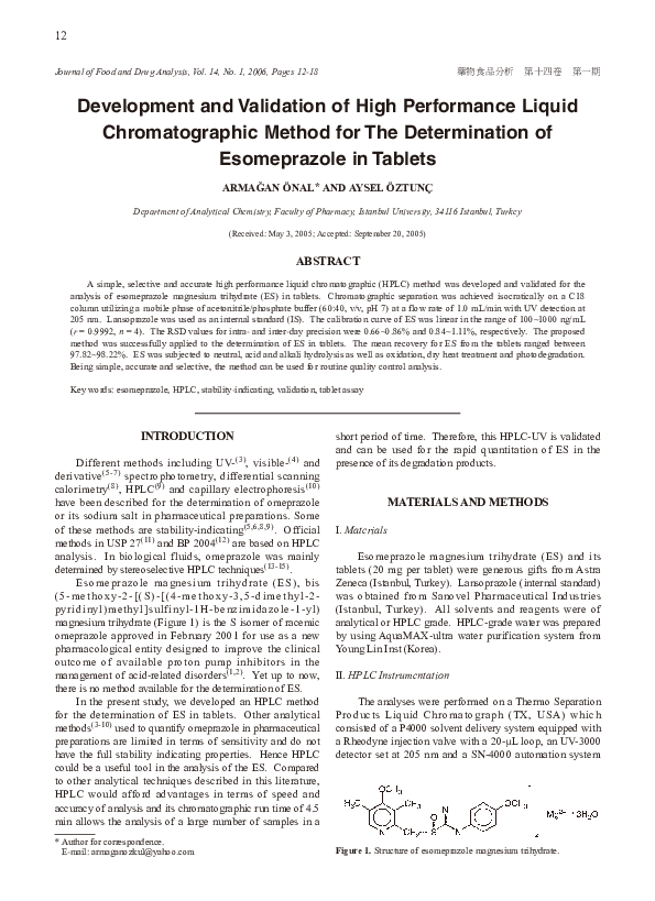Pdf Development And Validation Of A High Performance Liquid Chromatographic Method For The