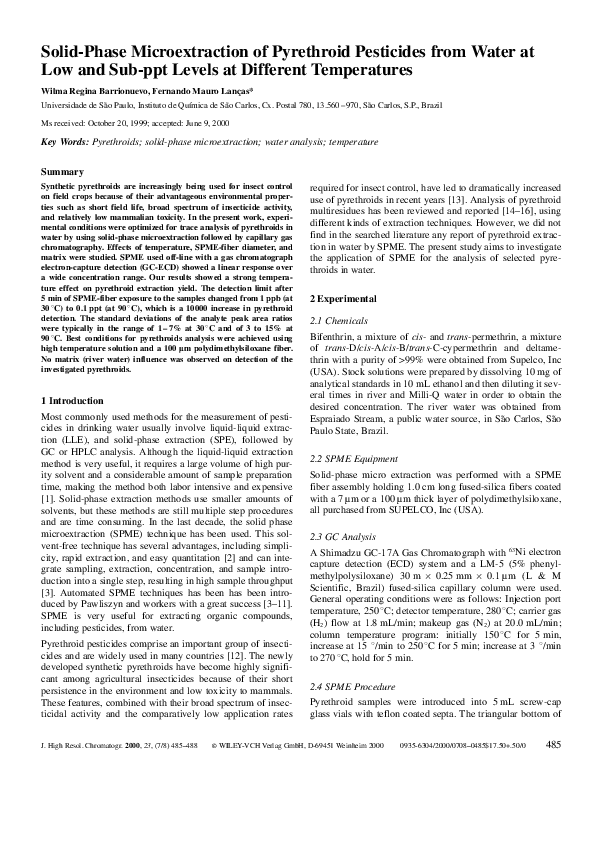 (PDF) Solid-Phase Microextraction of Pyrethroid Pesticides from Water at Low and Sub-ppt Levels ...