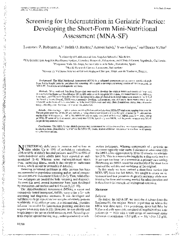 (PDF) Screening for Undernutrition in Geriatric Practice: Developing ...