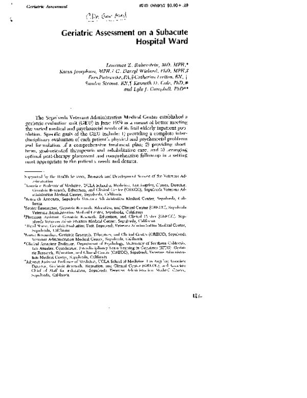(PDF) Geriatric assessment on a subacute hospital ward