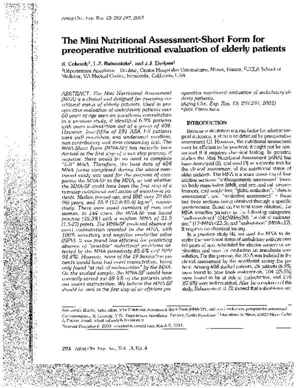 (PDF) The Mini Nutritional Assessment-Short Form for preoperative ...