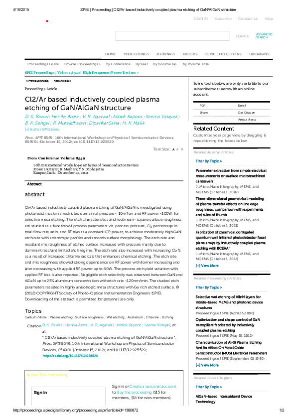 (PDF) Cl2/Ar based inductively coupled plasma etching of GaN/AlGaN structure