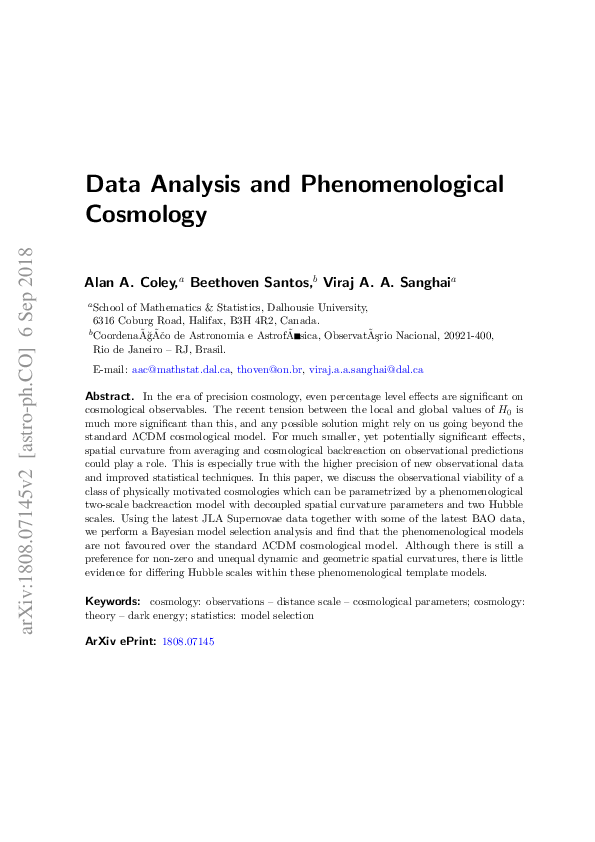(PDF) Data analysis and phenomenological cosmology