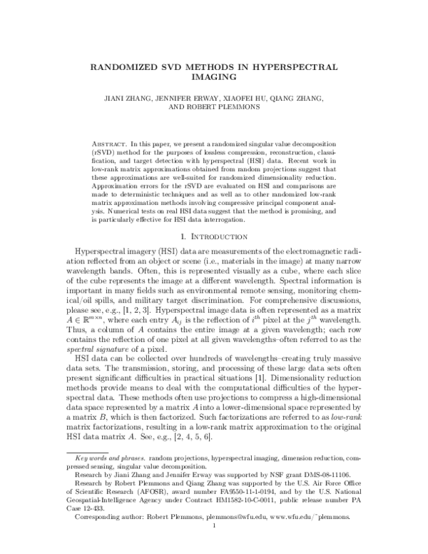(PDF) Randomized SVD Methods in Hyperspectral Imaging