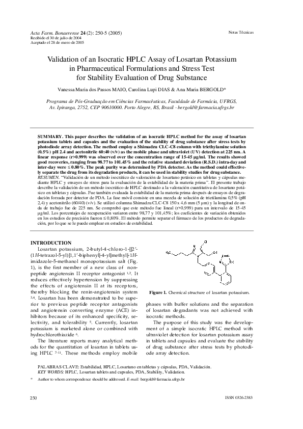 (PDF) Validation of an Isocratic HPLC Assay of Losartan Potassium in ...