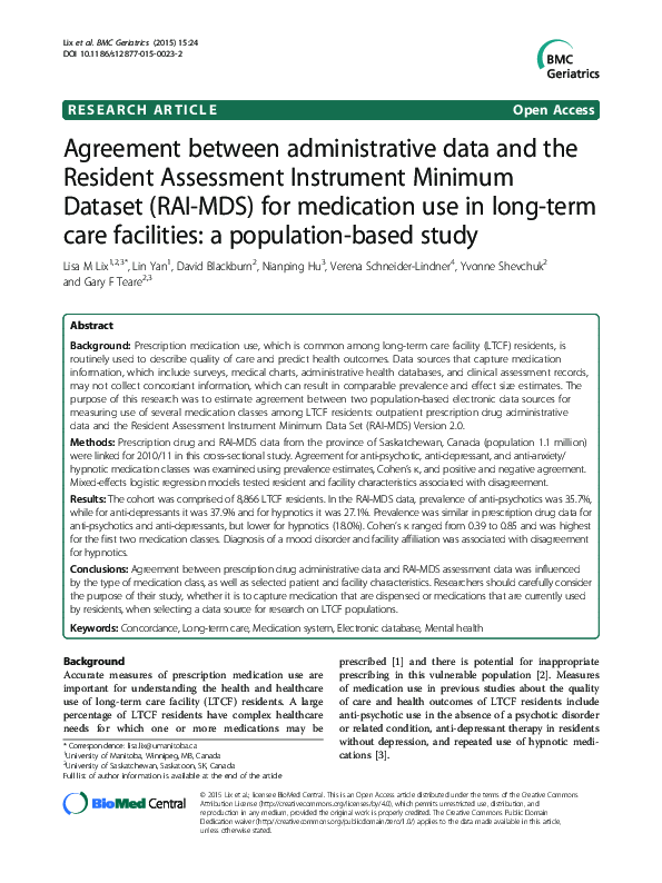 (PDF) Agreement between administrative data and the Resident Assessment ...