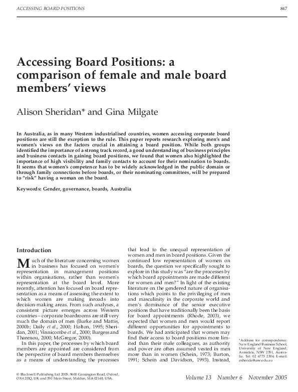 (PDF) Accessing Board Positions: a comparison of female and male board ...