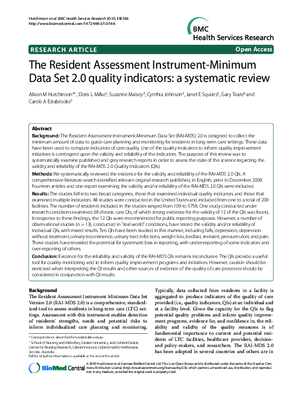 (PDF) The Resident Assessment Instrument-Minimum Data Set 2.0 quality ...