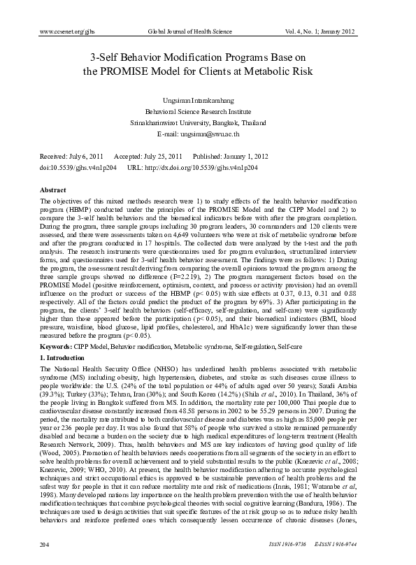 (PDF) 3-Self behavior modification programs base on the PROMISE Model ...