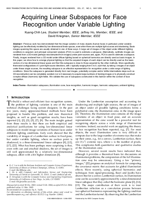 (PDF) Acquiring linear subspaces for face recognition under variable lighting