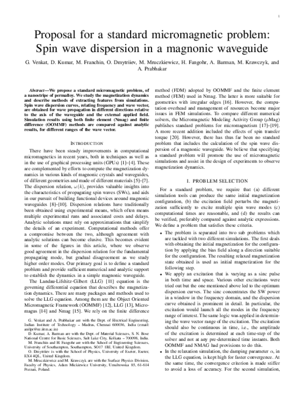 Proposal for a Standard Micromagnetic Problem: Spin Wave Dispersion in a Magnonic Waveguide