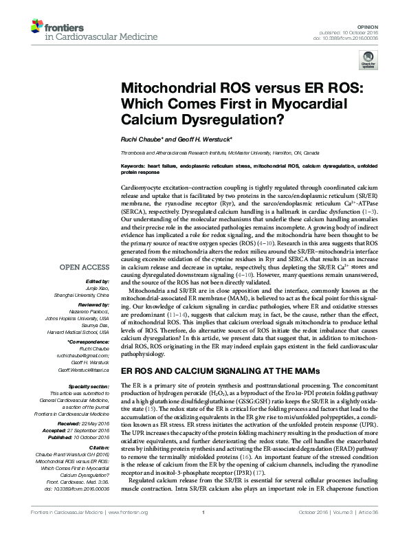 (PDF) Mitochondrial ROS versus ER ROS: Which Comes First in Myocardial ...