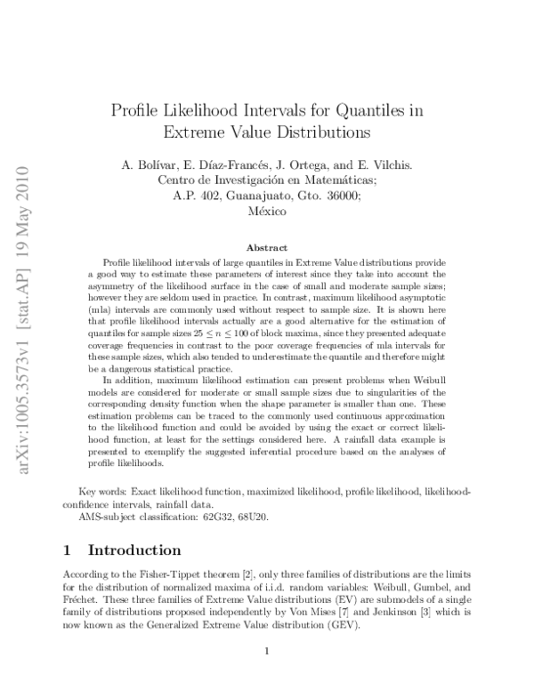 (PDF) Profile Likelihood Intervals for Quantiles in Extreme Value Distributions | Eloisa Diaz ...