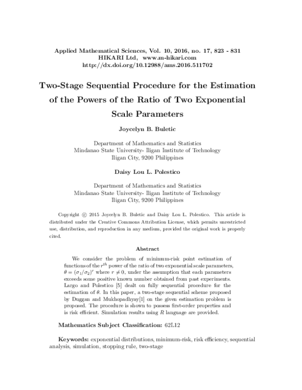 (PDF) Two-stage sequential procedure for the estimation of the powers ...