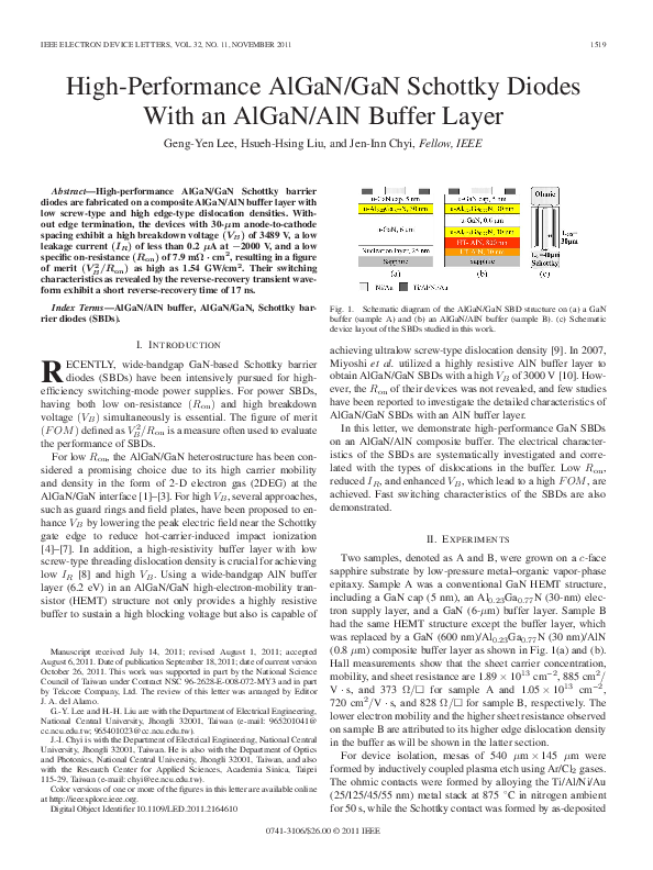 (PDF) High-Performance AlGaN/GaN Schottky Diodes With an AlGaN/AlN ...